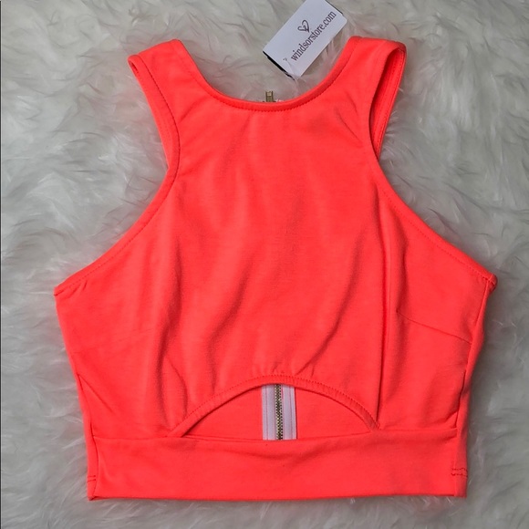Windsor | Tops | Windsor Store Neon Peach Crop Top | Poshmark